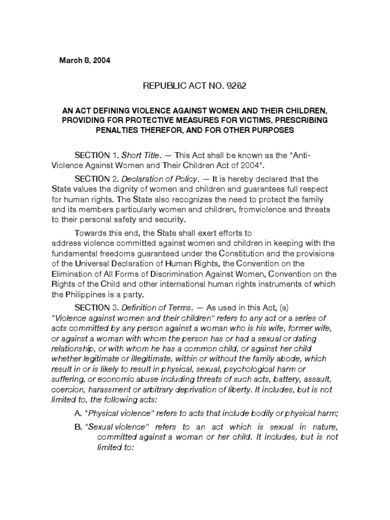 RA 9262 Anti-Violence Against Women and Children | PDF | Restraining ...