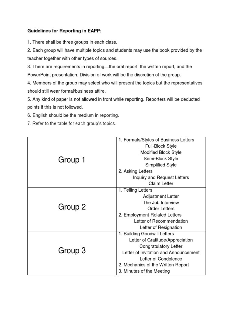 Guidelines For Reporting in EAPP | PDF | Behavior Modification | Communication