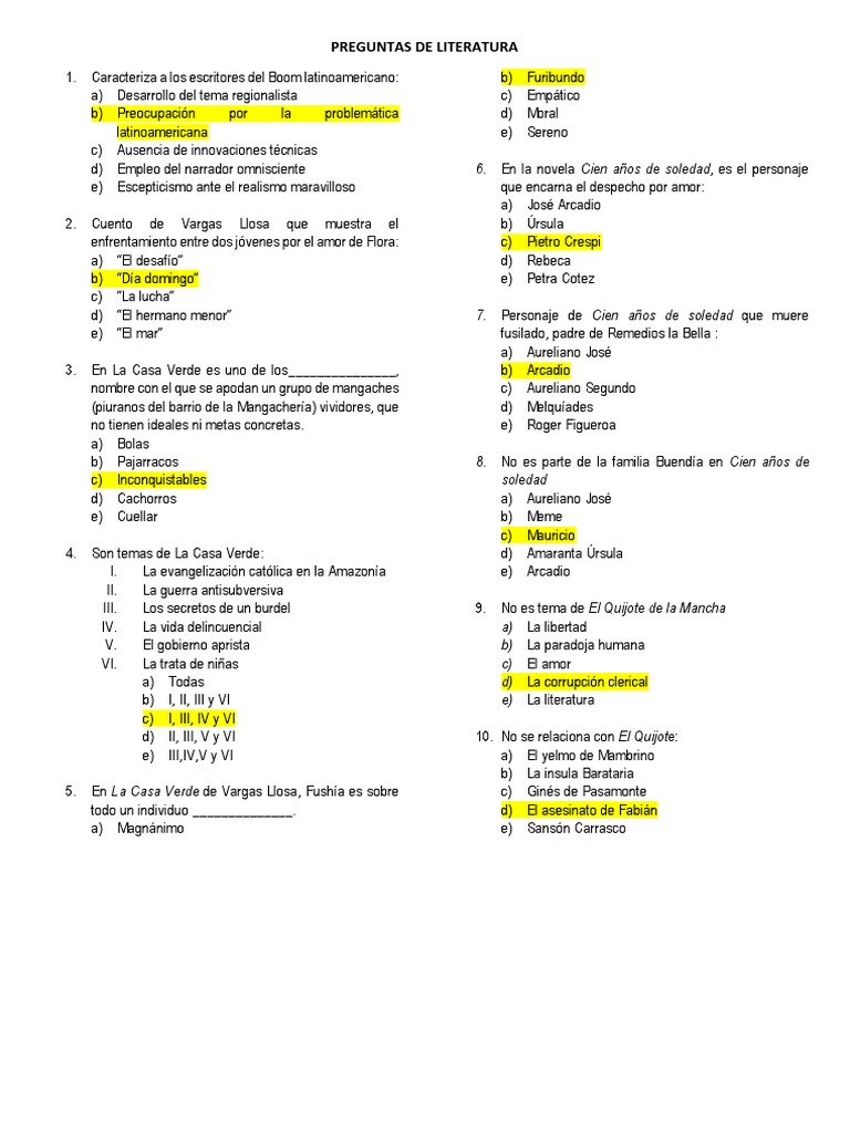 Preguntas de Literatura | PDF | Novelas
