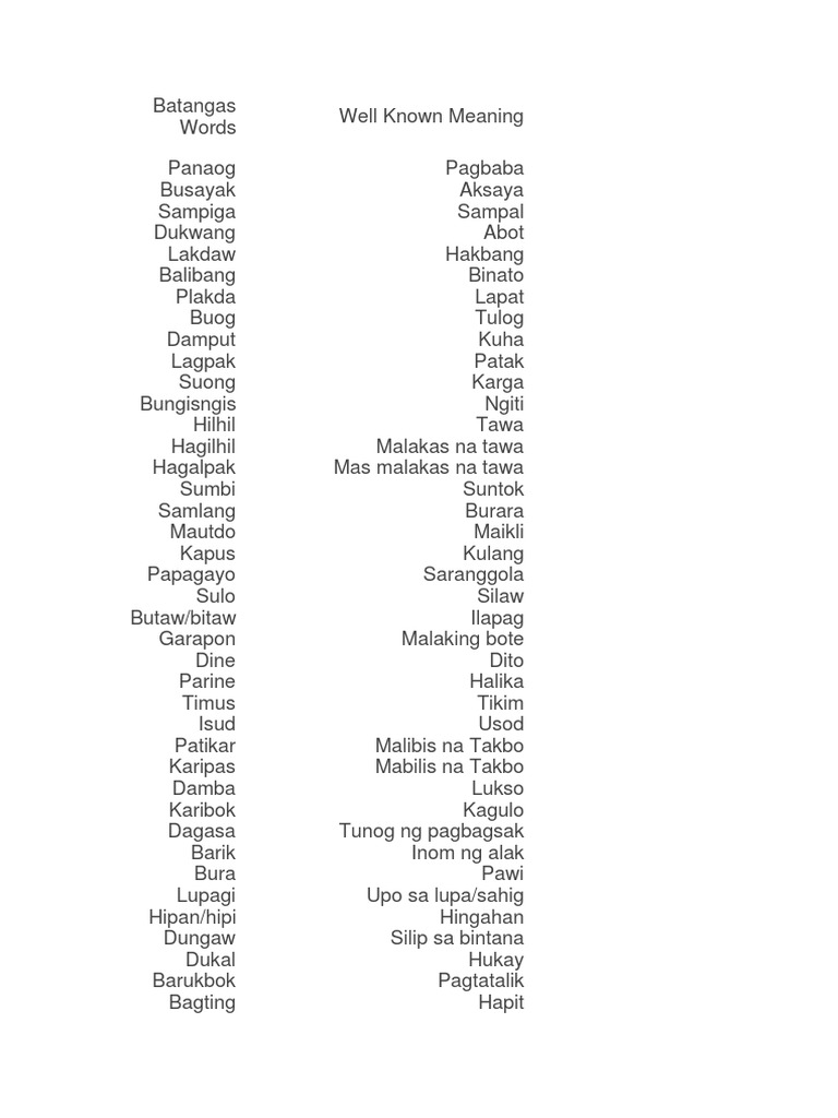 Batangas Words | PDF