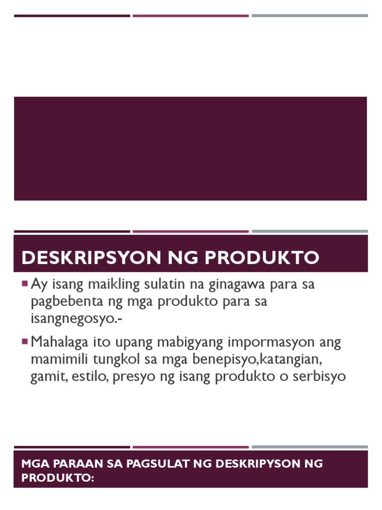 Deskripsyon NG Produksyon | PDF