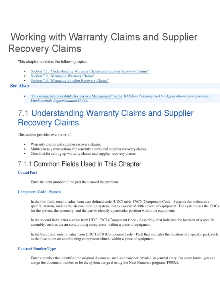 Working With Warranty Claims and Supplier Recovery Claims | PDF ...