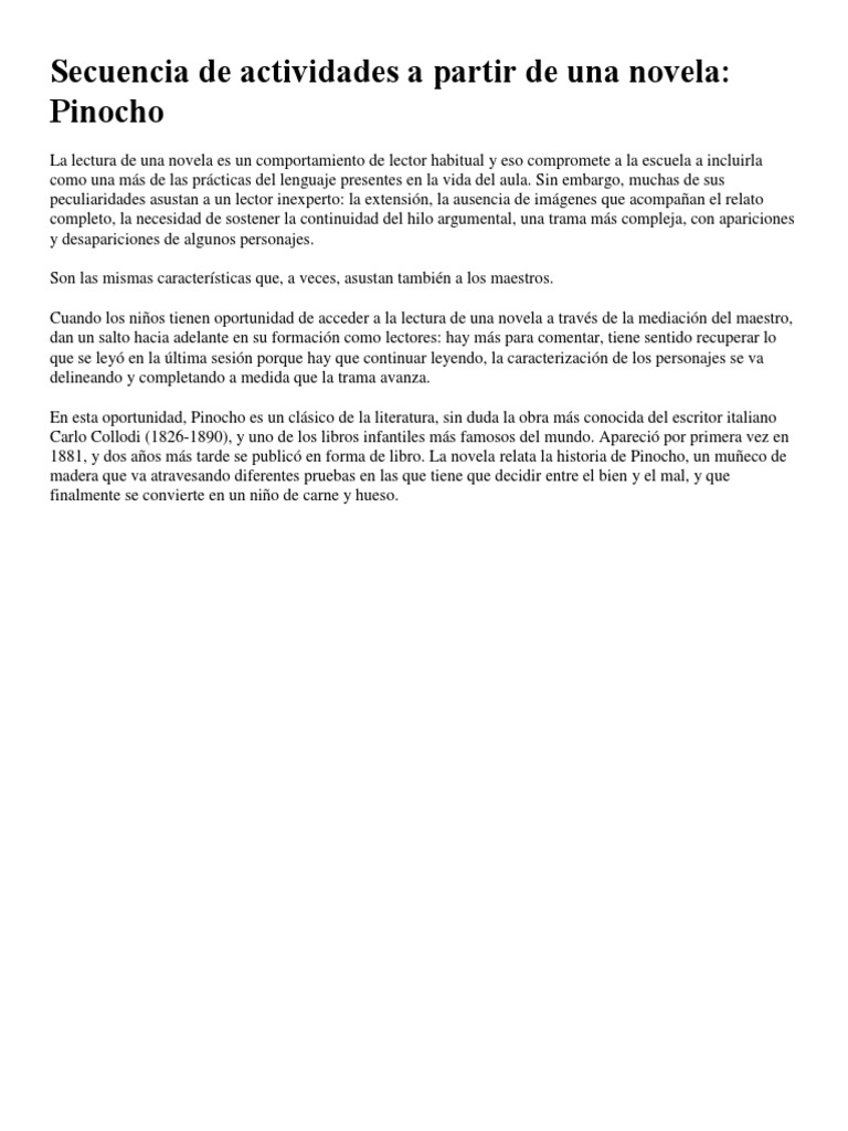 Secuencia de Actividades A Partir de Una Novela | PDF | Novelas | Pinocho