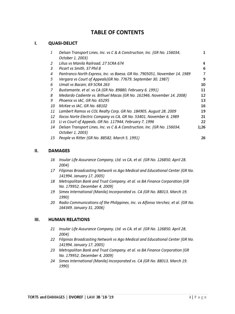 Torts Quasi Delict Case Digests Temp1 | PDF | Negligence | Contributory ...
