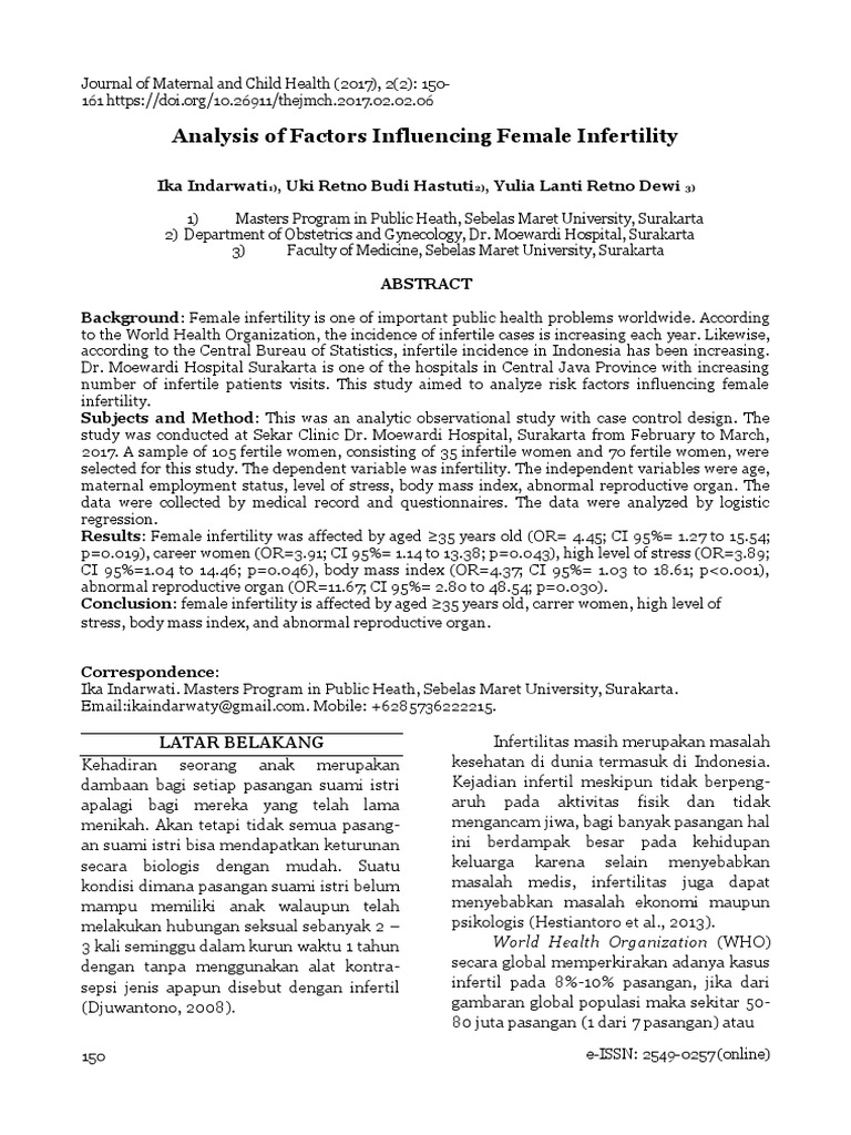 Analysis of Factors Influencing Female Infertility | Download Free PDF ...