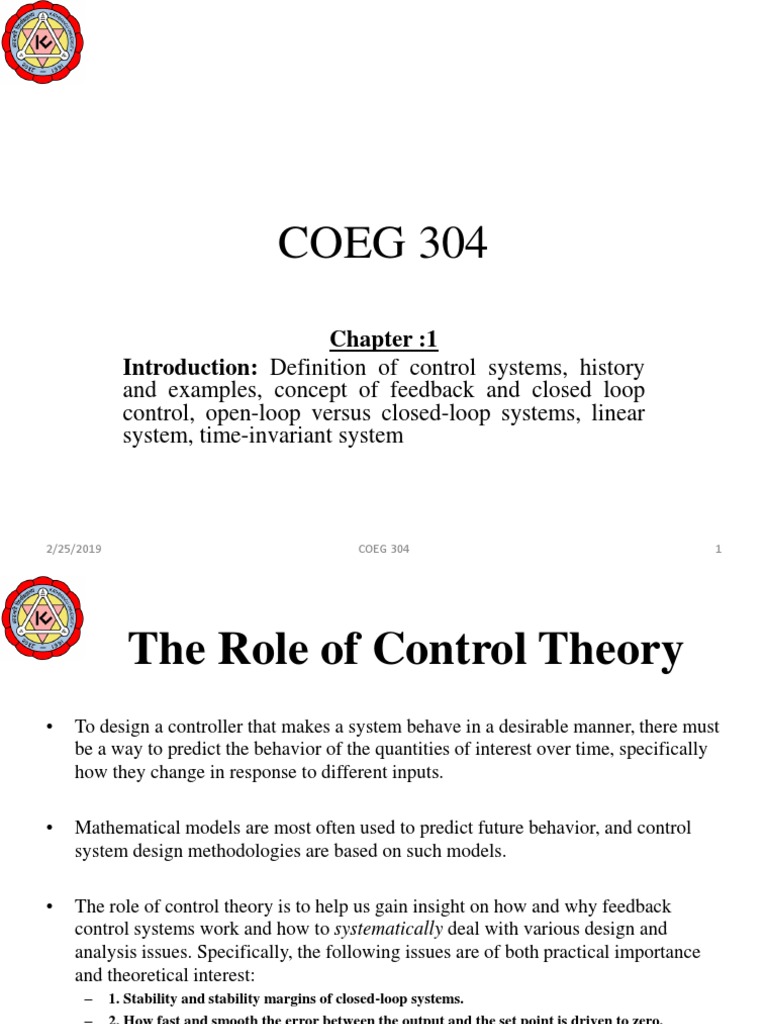 COEG 304: Introduction: Definition of Control Systems, History | PDF ...