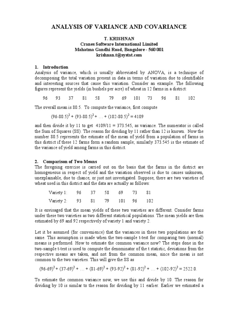 Analysis of Variance and Covariance | PDF | Errors And Residuals | Analysis Of Covariance