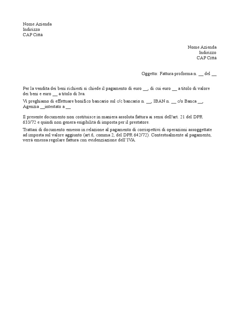 Fac Simile Fattura Proforma | PDF