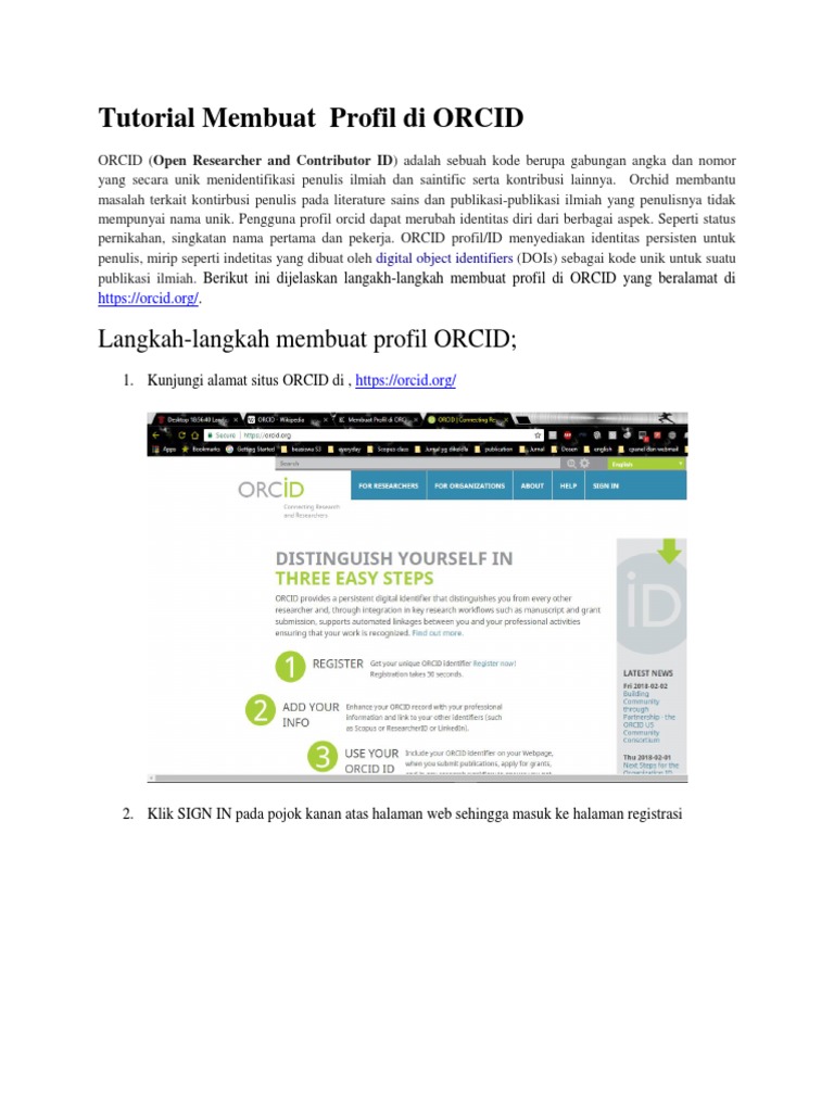 Tutorial Membuat Profil Di Orcid | PDF