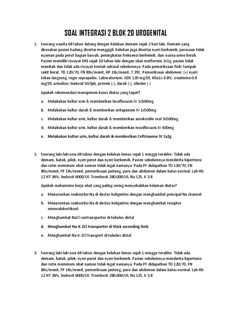 Soal Integrasi 2 Blok 20 Urogenital | PDF