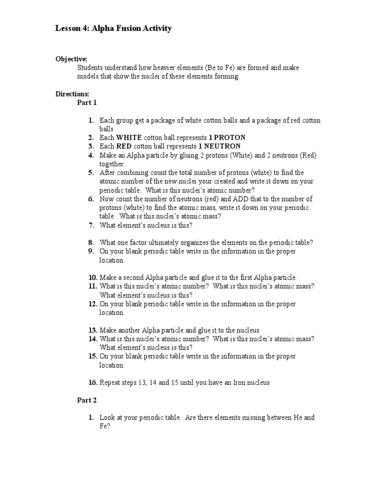 Lesson 4: Alpha Fusion Activity | PDF
