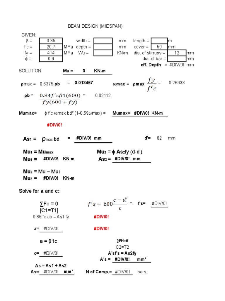 BD ɸ As Fy (D-D') Mu - Mu Solve For A and C: F 0 | PDF
