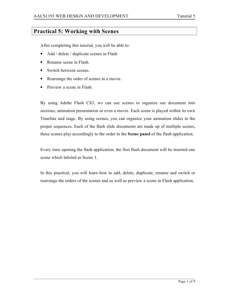Managing Scenes in Adobe Flash CS3 | PDF | Adobe Flash | Web Design
