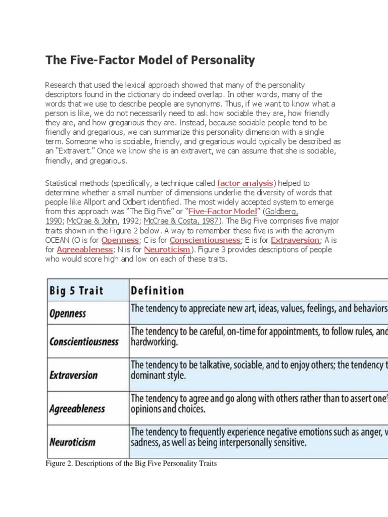 The Five Factor Model of Personality | PDF | Personality Psychology ...