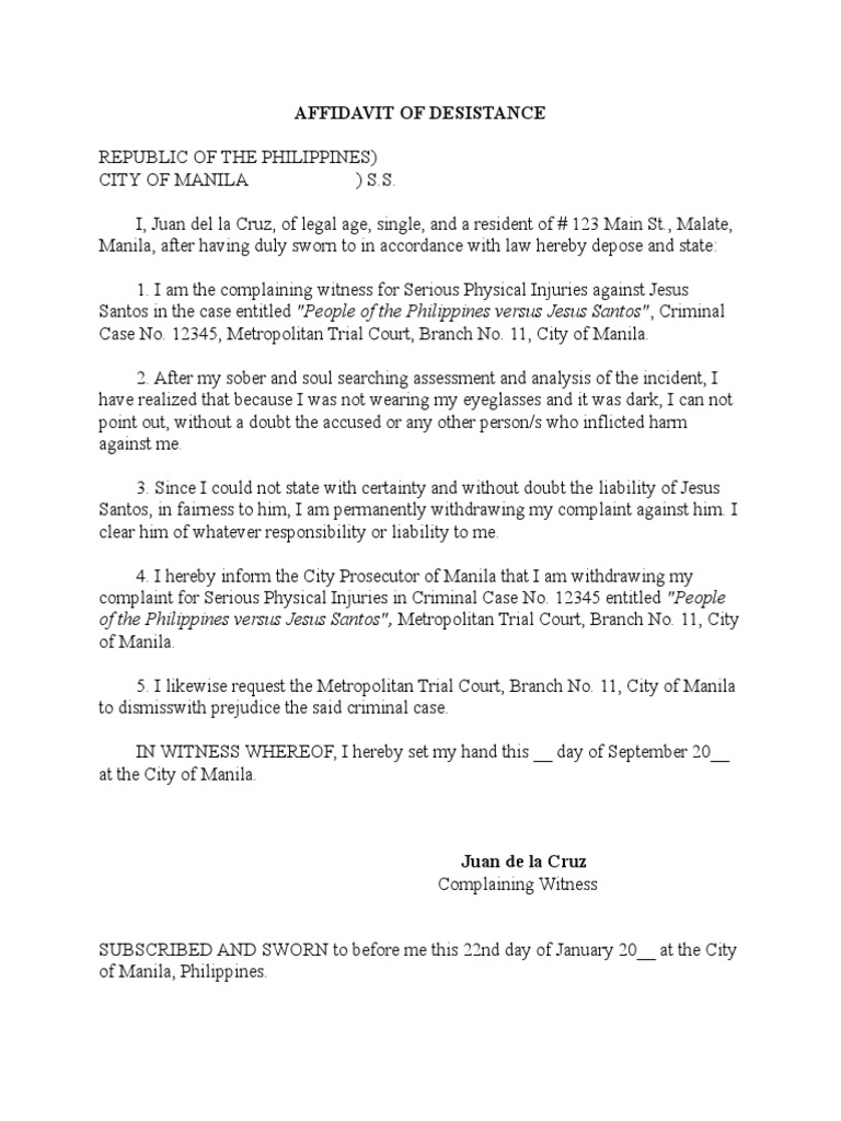 Affidavit of Desistance | PDF