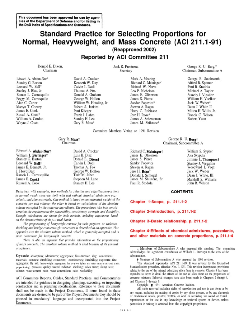 Aci 211 - 1 - 91 PDF | PDF | Concrete | Cement