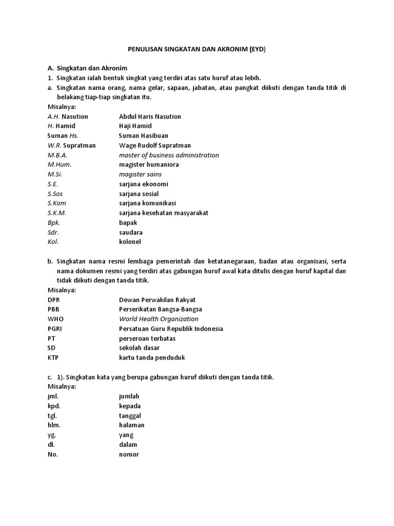 Penulisan Singkatan Dan Akronim (Eyd) | PDF | Seni & Disiplin Bahasa