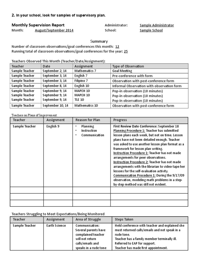 Sample Supervisory Plan | PDF | Lesson Plan | Change