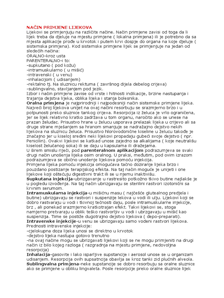 Način Primjene Lijekova | PDF