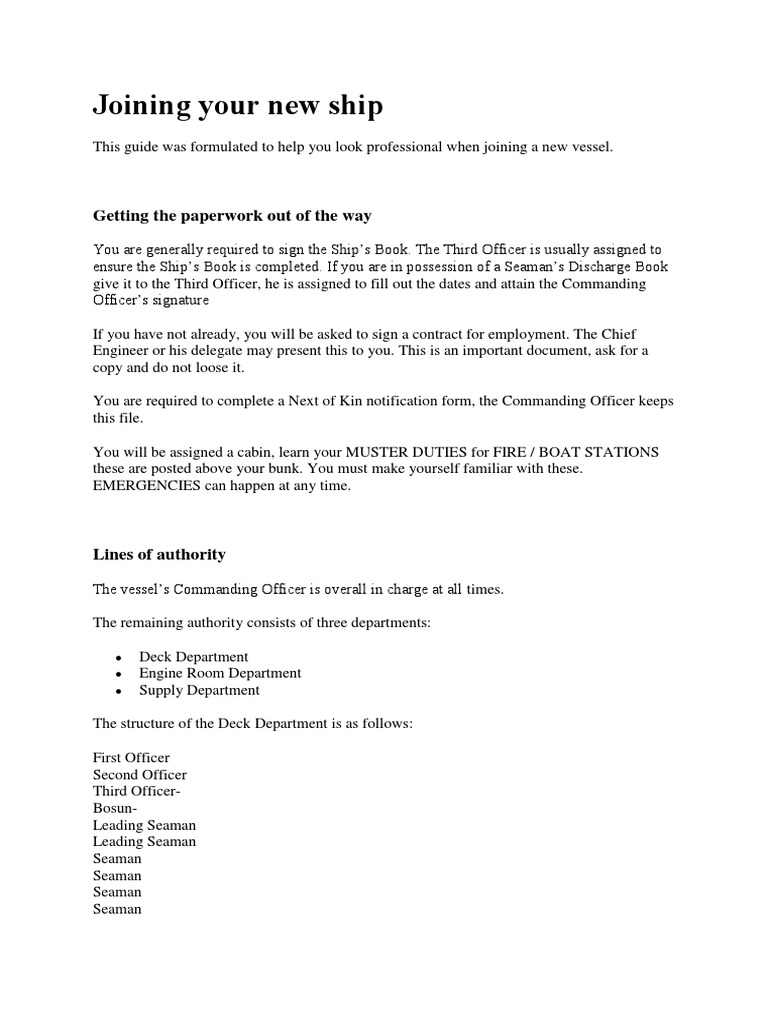 Joining your new ship guide | PDF | Sailor | Shipping