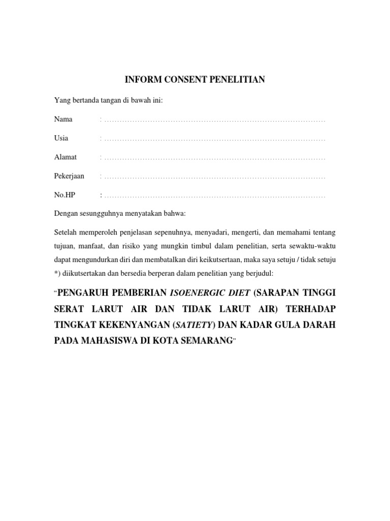 Contoh Inform Consent Penelitian | PDF