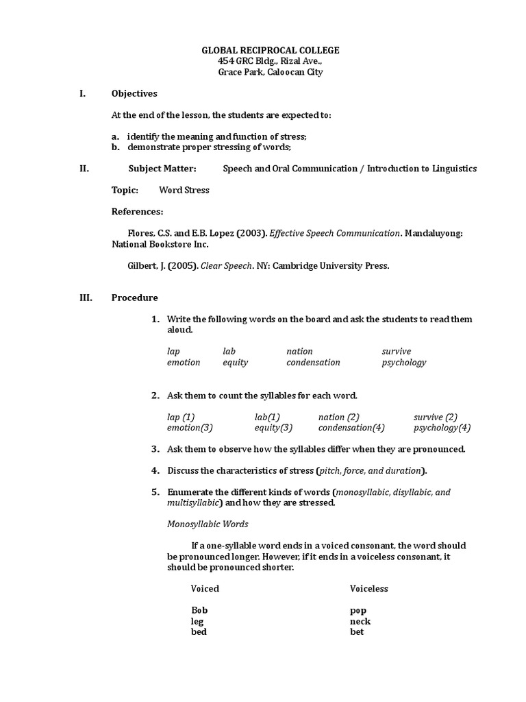 Global Reciprocal College | PDF | Word | Syllable