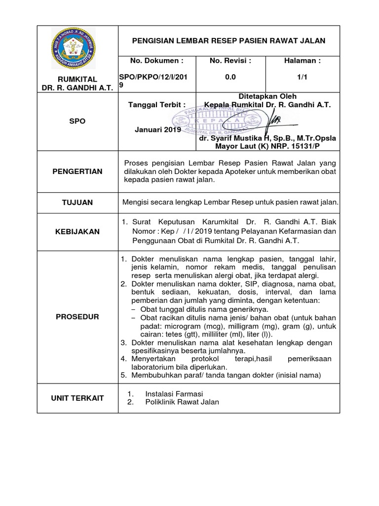 Spo Pengisian Lembar Resep Pasien Rawat Jalan