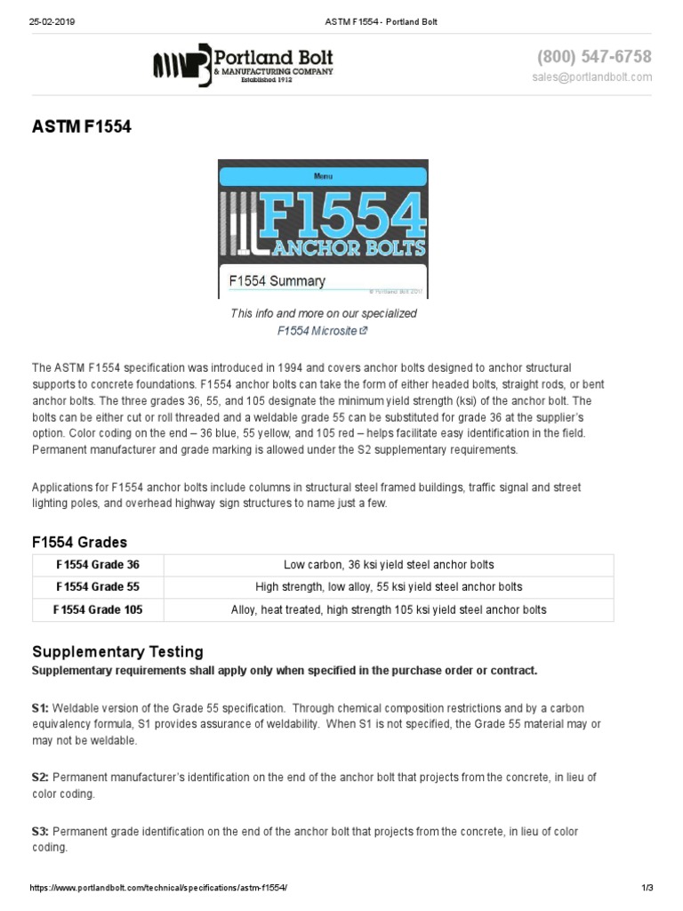 ASTM F1554 Anchor Bolt Guide | PDF | Screw | Nut (Hardware)