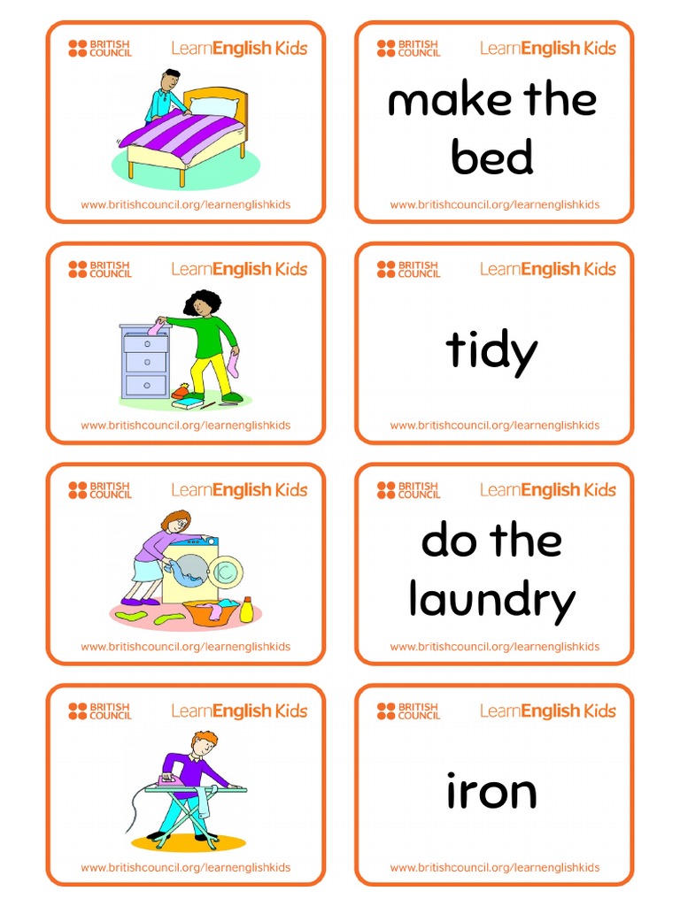 Household Chores Vocabulary Flashcards | PDF | Home & Garden