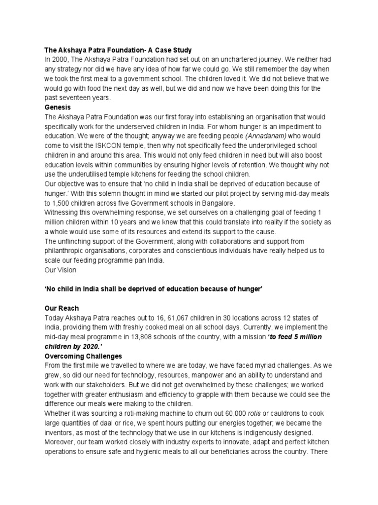 Akshaya Patra Case Study PDF | PDF