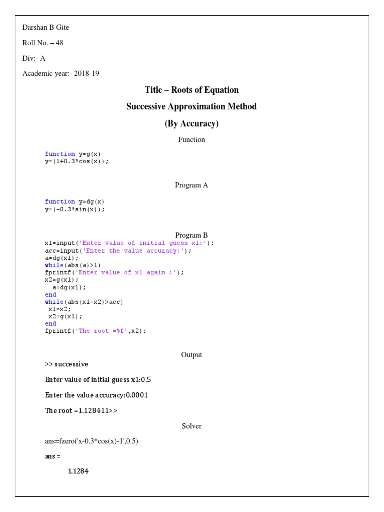 Title - Roots of Equation Successive Approximation Method (By Accuracy ...