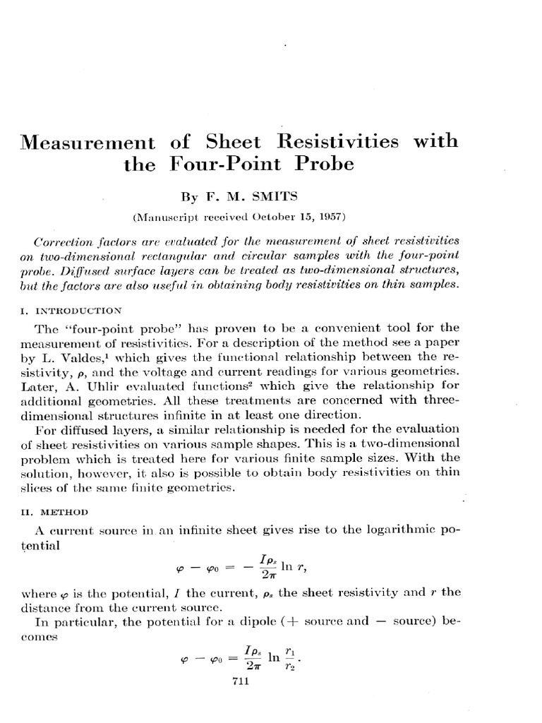 Measurement of Sheet Resistivities With The Four-Point Probe by F. M ...