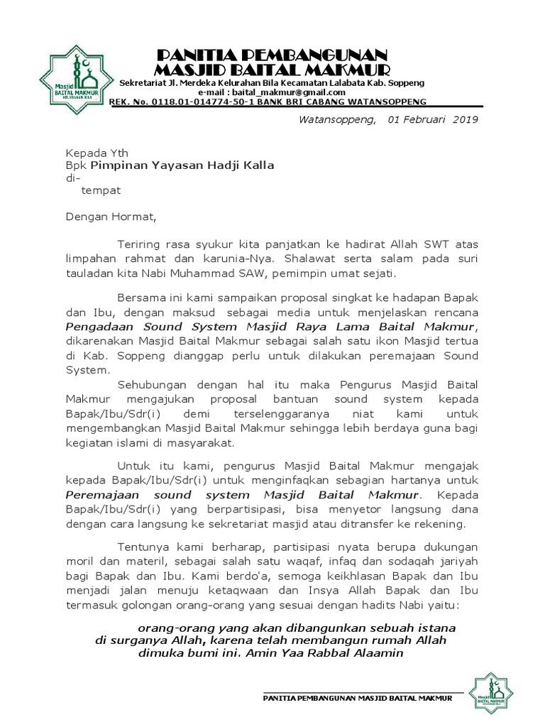 Proposal Pengadaan Sound System Masjid | PDF