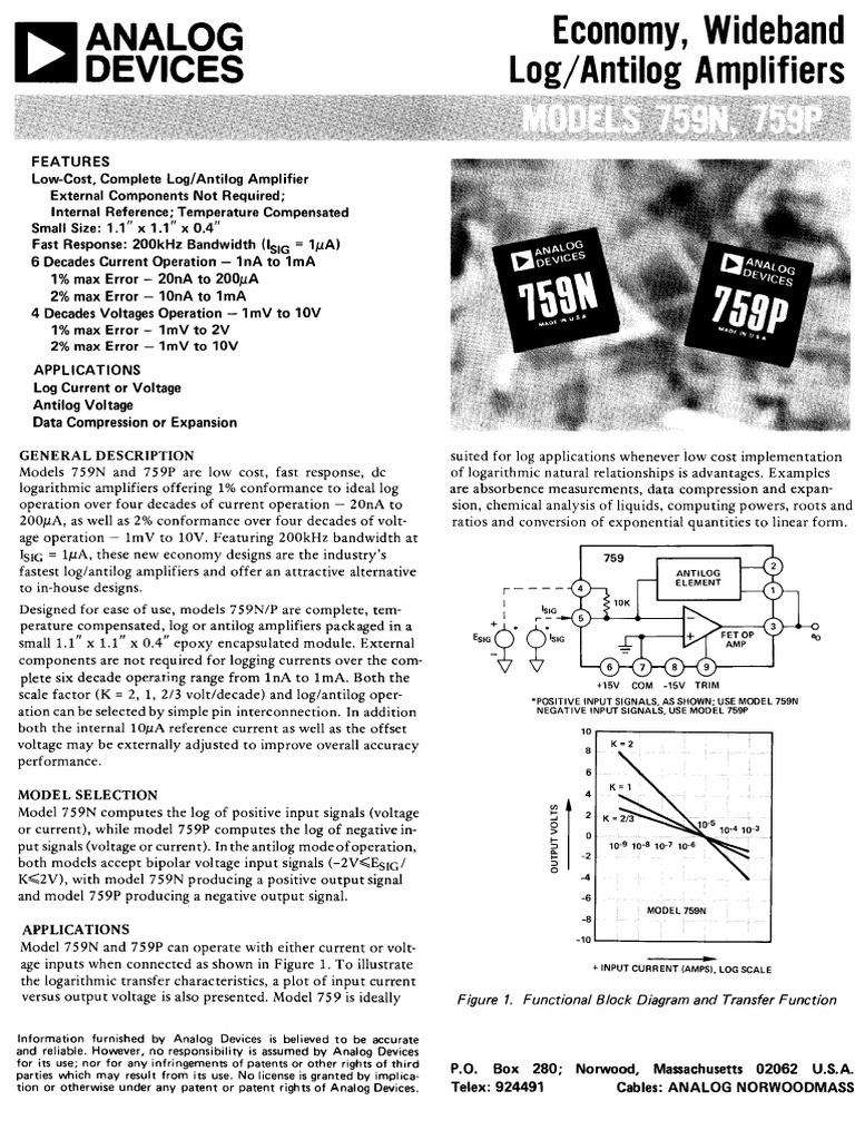 759N/P Log/Antilog Amplifier Datasheet | PDF | Amplifier | Logarithm
