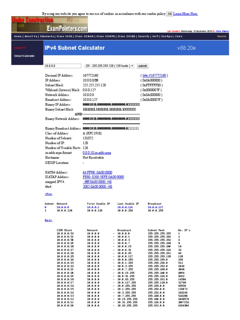 IPv4 Subnet Calculator - 10.0.0.0 - 25 | PDF | Osi Protocols | Internet ...