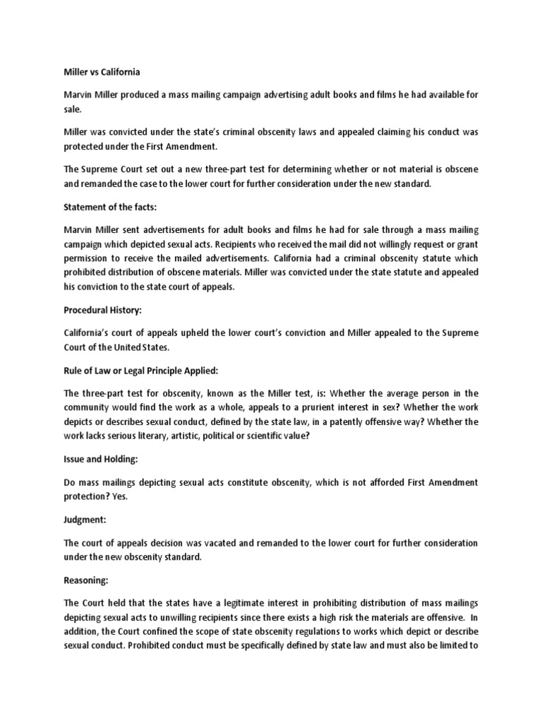 Miller Vs California | PDF | Obscenity | United States Law