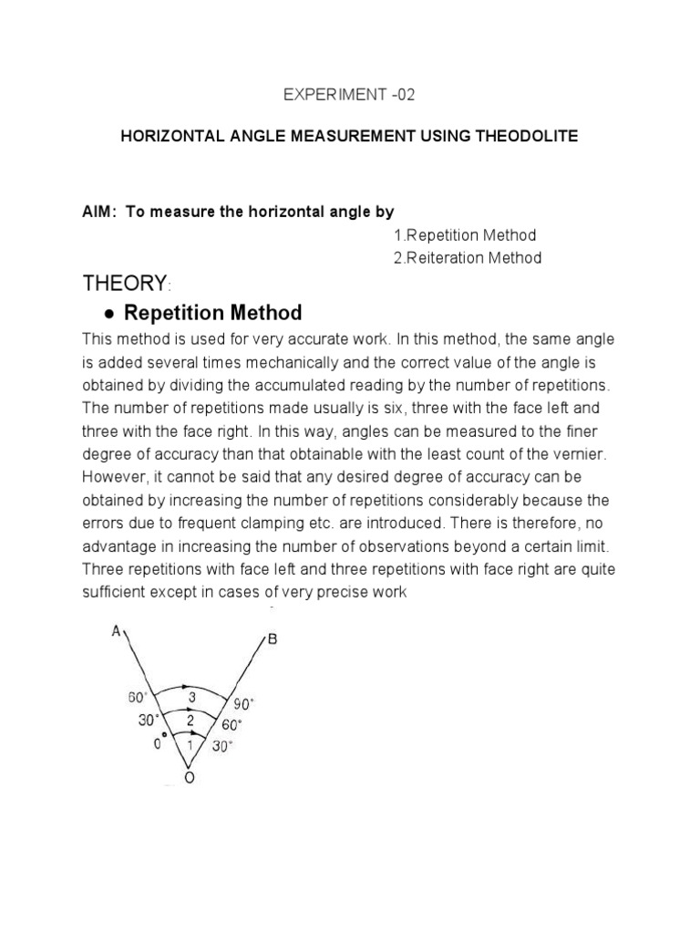 Theory Repetition Method: Horizontal Angle Measurement Using Theodolite | PDF | Accuracy And ...