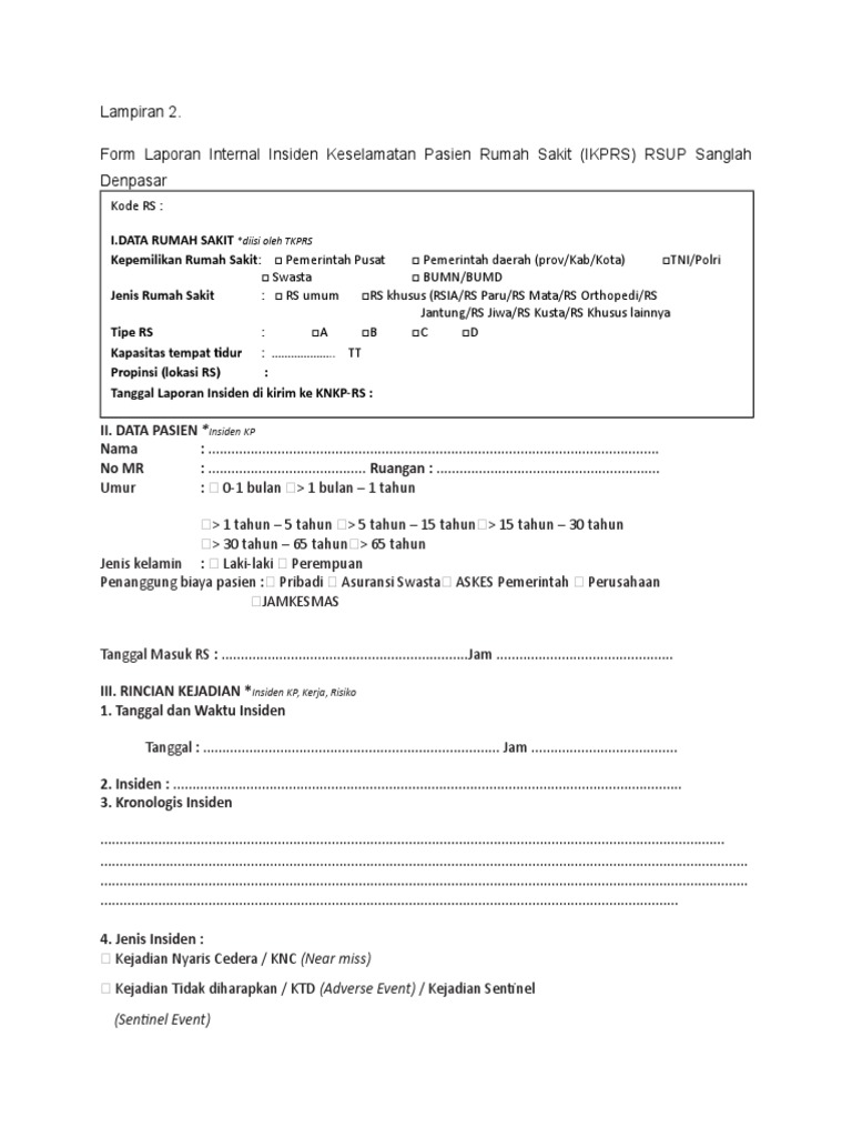 Form Pencatatan Dan Pelaporan Insiden Keselamatan Pasien | PDF