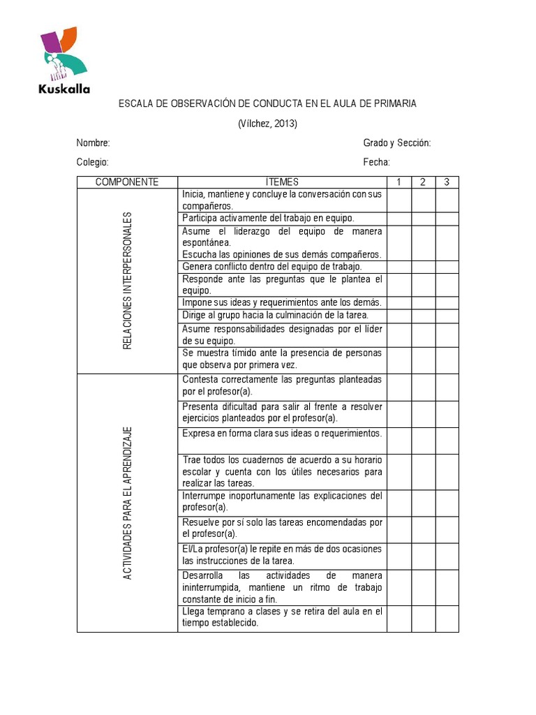 Escala de Observación de Conducta en El Aula | PDF | Salón de clases | Comportamiento