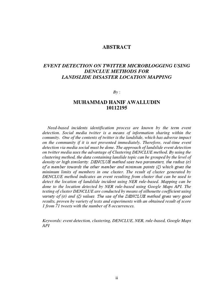 Event Detection On Twitter Microblogging Using Denclue Methods For Landslide Disaster Location ...