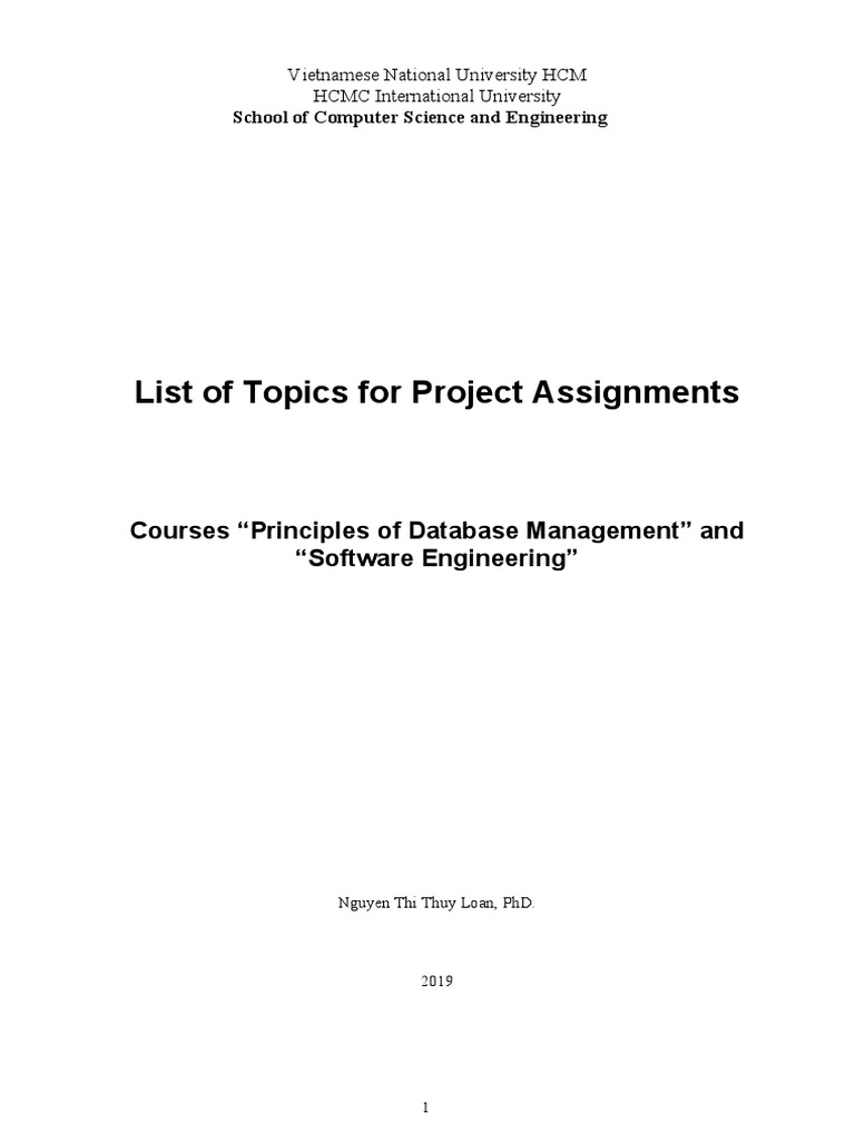 List of Topics For Project Assignments: Courses "Principles of Database ...