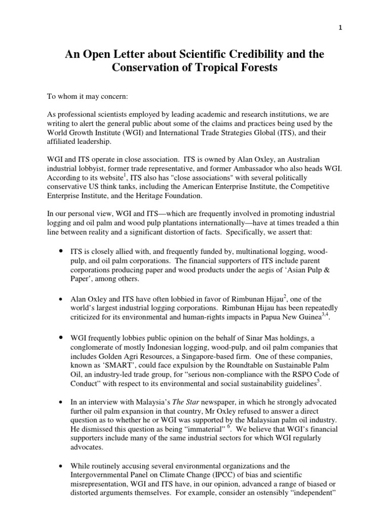 An Open Letter About Scientific Credibility and The Conservation of ...
