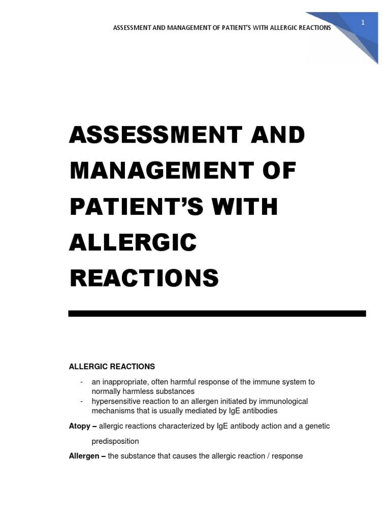 Assessment and Management of Patient's With Allergic Reactions | PDF ...
