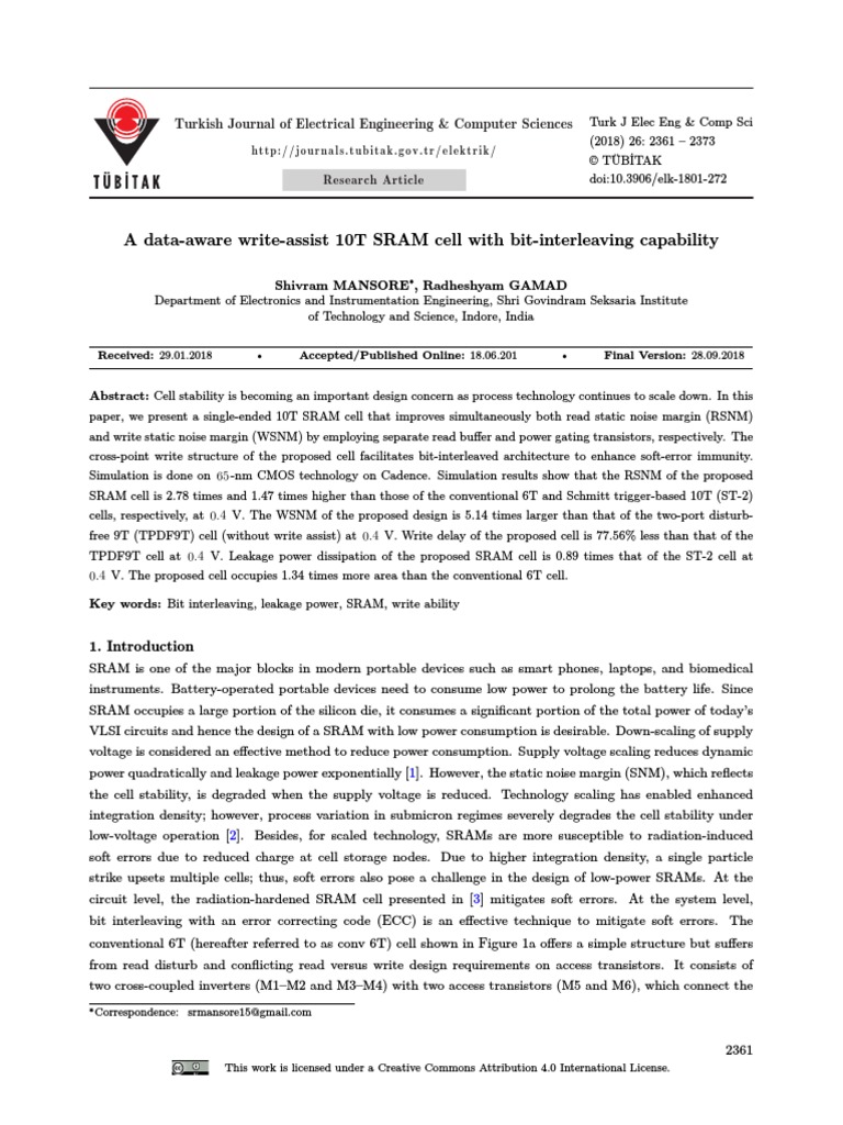 A Data-Aware Write-Assist 10T SRAM Cell With Bit-Interleaving Capability | PDF | Digital ...