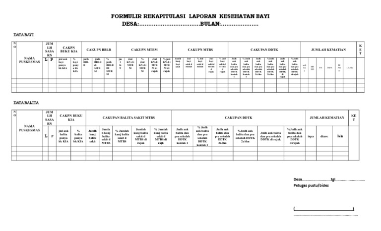 Formulir Rekapitulasi Laporan Kesehatan Bayi | PDF