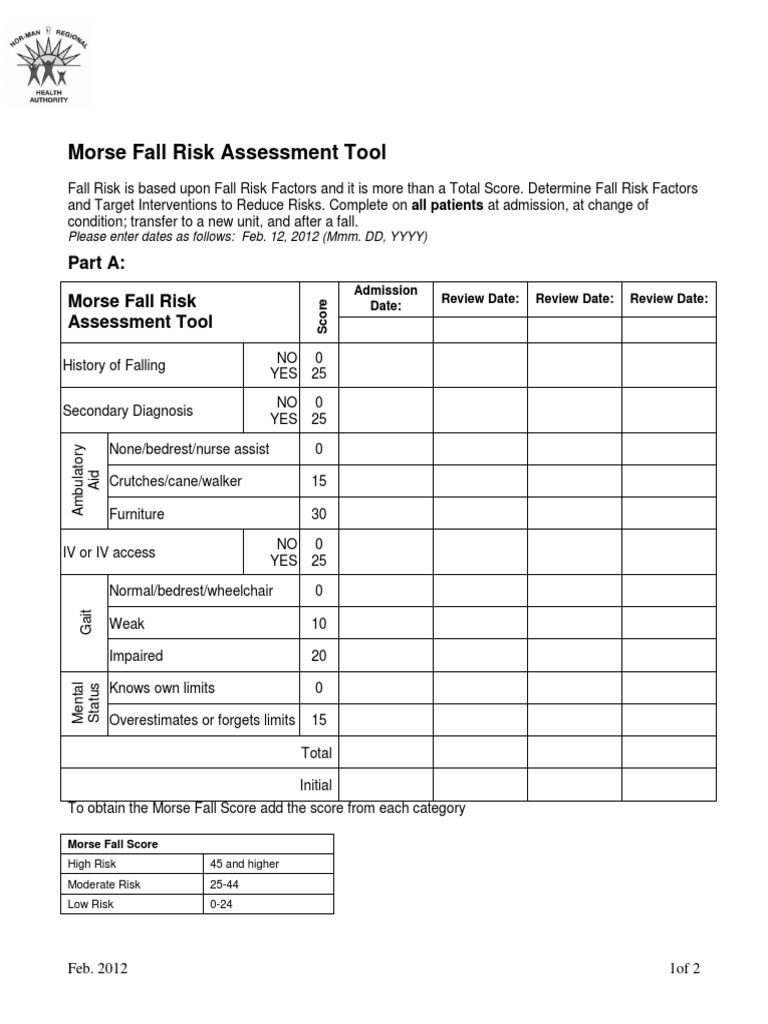 Morse Fall Risk Assessment Tool | PDF | Patient | Nursing
