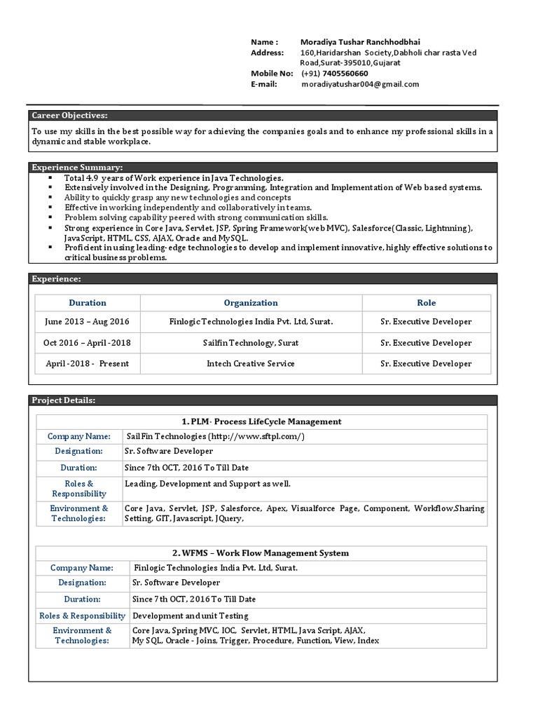 Tushar Resume | PDF | Java Servlet | Java Server Pages