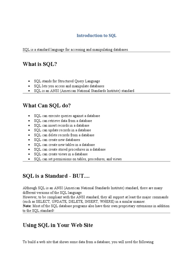 Introduction To Sql Pdf Relational Database Sql