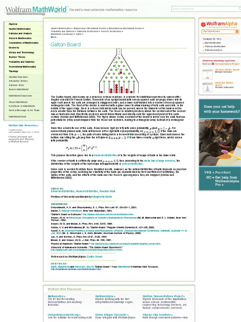 Galton Board - From Wolfram MathWorld | PDF | Probability Distribution | Francis Galton
