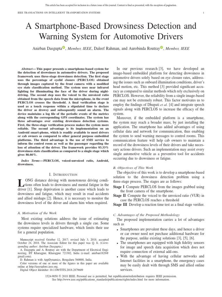 Smartphone Based Drowsiness Detection | PDF | Smartphone | Support Vector Machine